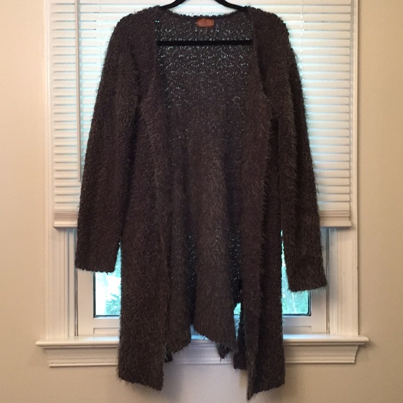 POL | Sweaters | Pol Open Fuzzyfurry Gray Longline Duster Sweater ...